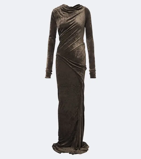 Rick Owens Draped Open-back Velvet Gown - Brown