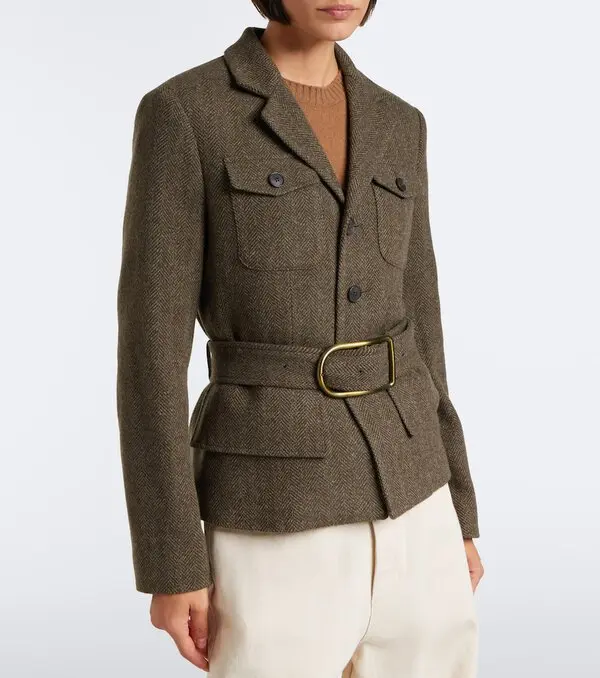 Polo Ralph Lauren Belted Herringbone Wool-blend Tweed Jacket