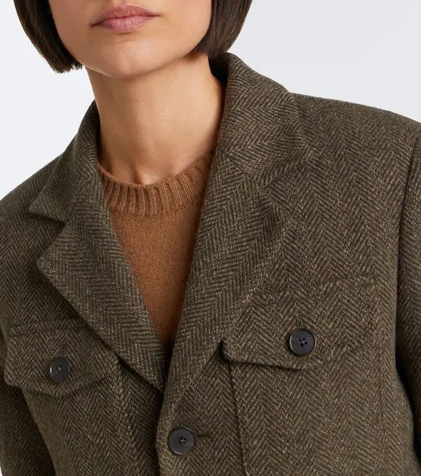 Polo Ralph Lauren Belted Herringbone Wool-blend Tweed Jacket