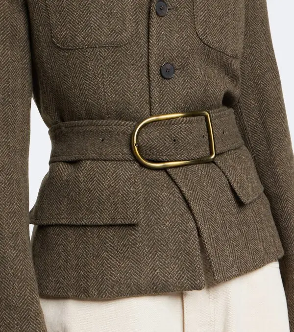 Polo Ralph Lauren Belted Herringbone Wool-blend Tweed Jacket