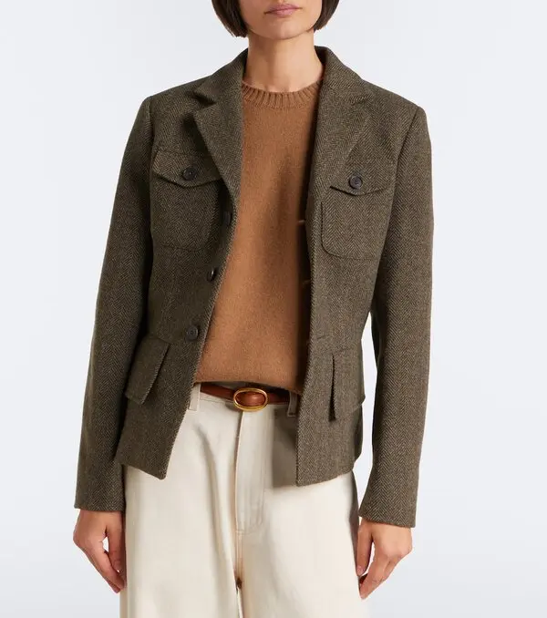 Polo Ralph Lauren Belted Herringbone Wool-blend Tweed Jacket
