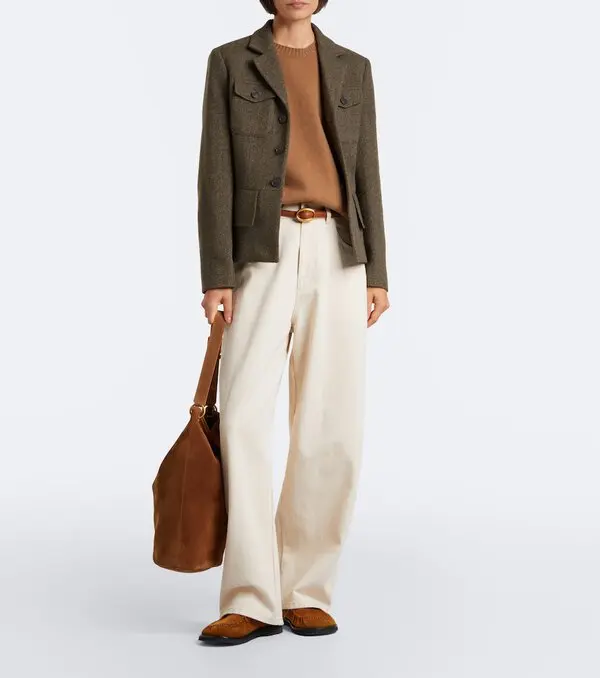 Polo Ralph Lauren Belted Herringbone Wool-blend Tweed Jacket