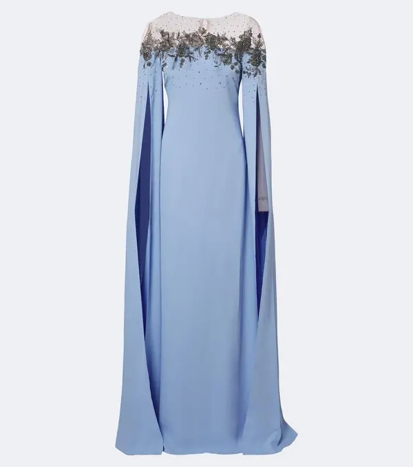 Carolina Herrera Embellished Crêpe Gown - Blue