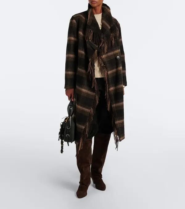 MARANT ETOILE Gihan Plaid Wool-blend Coat