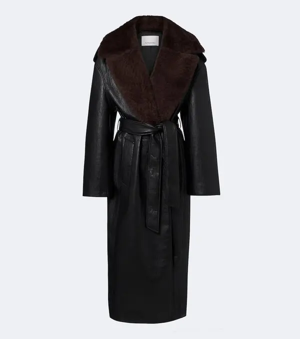 THE FRANKIE SHOP Edra Shearling-trimmed Wrap Coat - Black