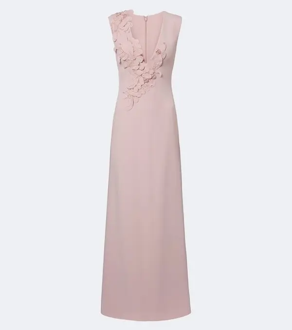 Costarellos Jevi Embellished Floral Appliqué Crepe Gown