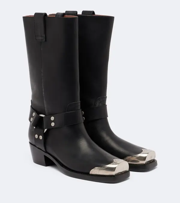 Paris Texas Roxy Embellished Leather Biker Boots - Black