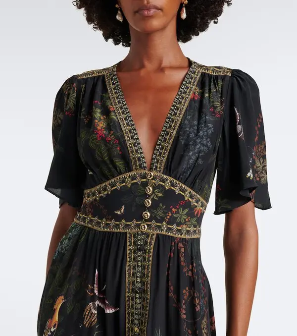 Camilla Embellished Printed Silk Satin Maxi Dress