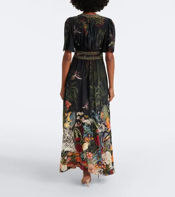 Camilla Embellished Printed Silk Satin Maxi Dress