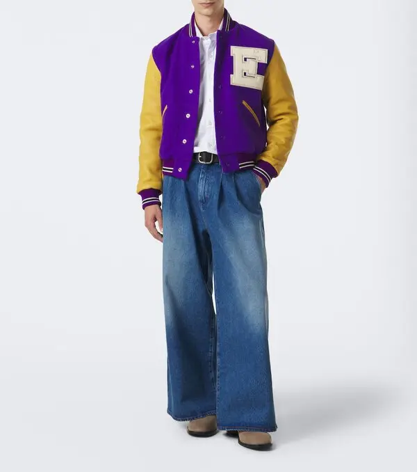 ERL Leather-trimmed Wool-blend Bomber Jacket