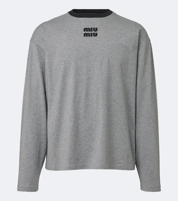 Miu Miu Embroidered Logo Cotton Jersey T-shirt
