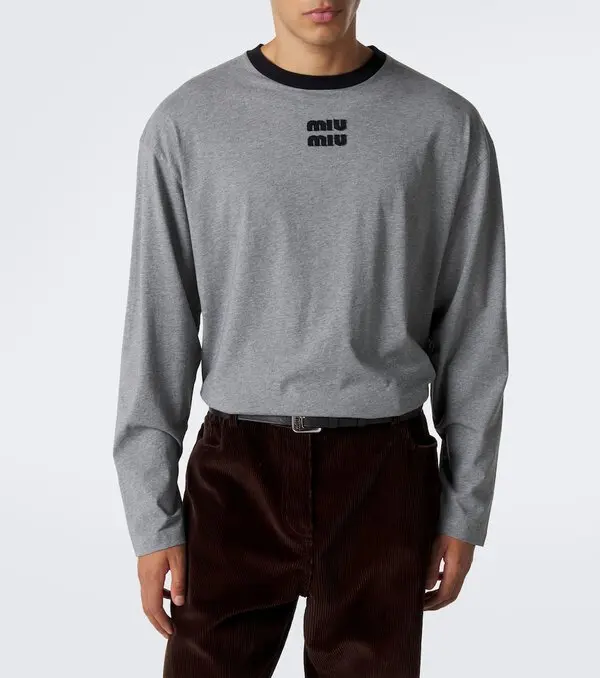 Miu Miu Embroidered Logo Cotton Jersey T-shirt