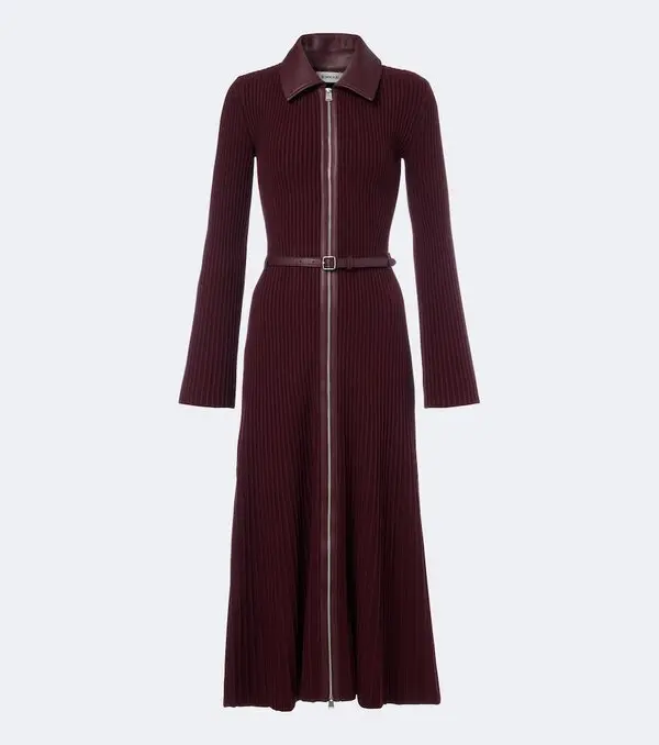 Simkhai Ismelle Belted Ribbed-knit Shirt Dress - Burgundy