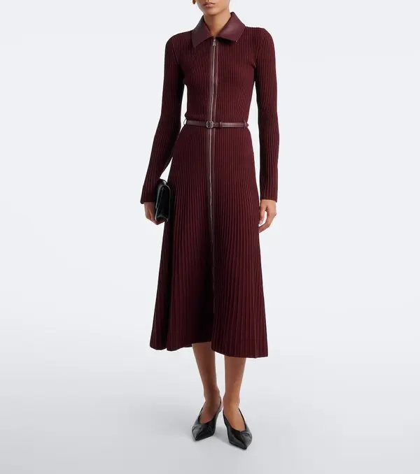 Simkhai Ismelle Belted Ribbed-knit Shirt Dress - Burgundy