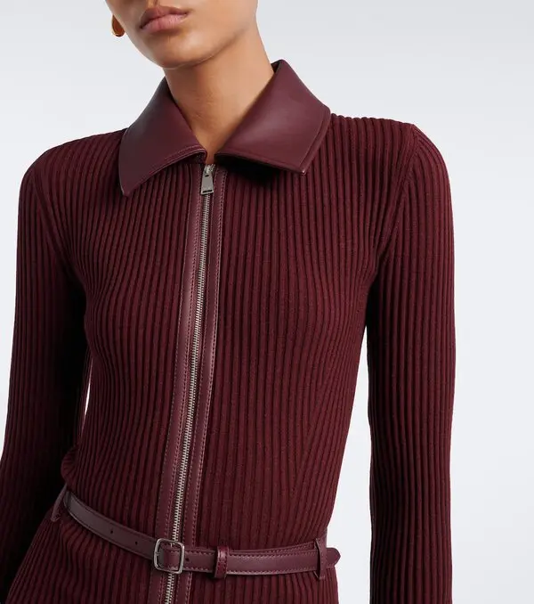 Simkhai Ismelle Belted Ribbed-knit Shirt Dress - Burgundy