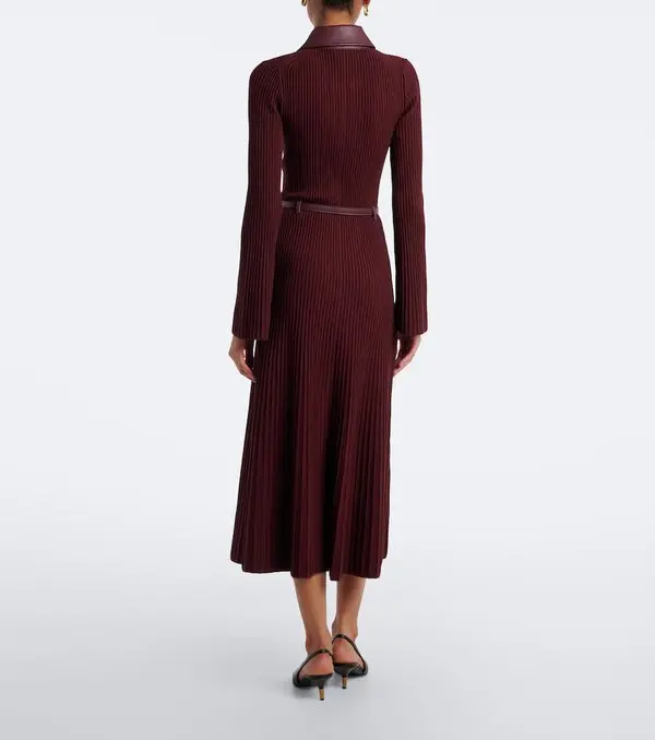 Simkhai Ismelle Belted Ribbed-knit Shirt Dress - Burgundy