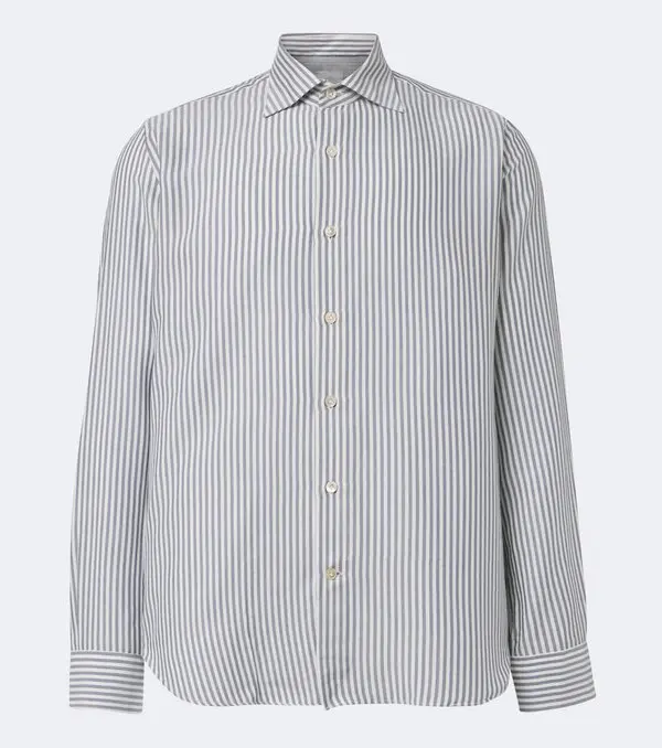 Eleventy Striped Twill Shirt - Blue