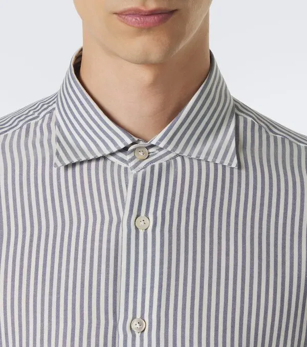 Eleventy Striped Twill Shirt - Blue