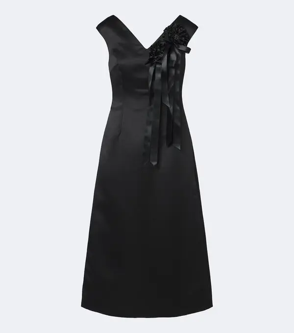 Simone Rocha Floral-appliqué Satin Midi Dress