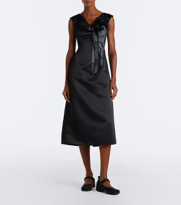 Simone Rocha Floral-appliqué Satin Midi Dress