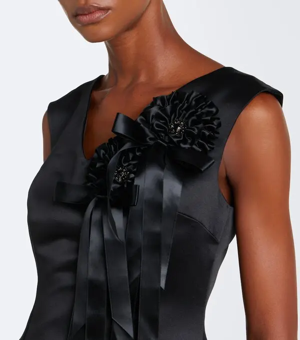 Simone Rocha Floral-appliqué Satin Midi Dress