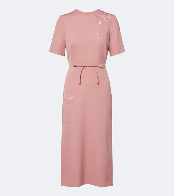 Erdem Embellished Embroidered Twill Midi Dress