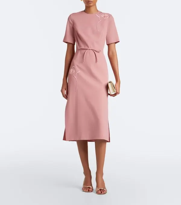 Erdem Embellished Embroidered Twill Midi Dress