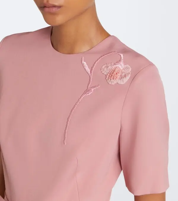 Erdem Embellished Embroidered Twill Midi Dress