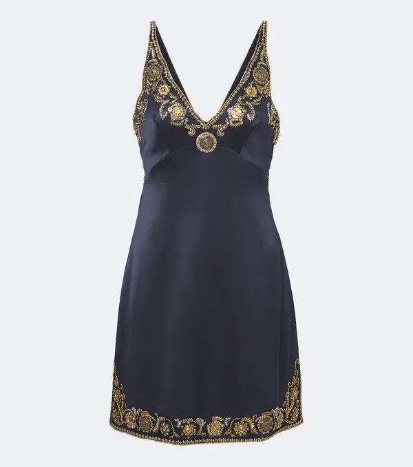 Versace Medusa Embellished Silk Cady Satin Minidress