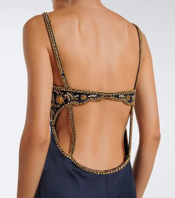 Versace Medusa Embellished Silk Cady Satin Minidress