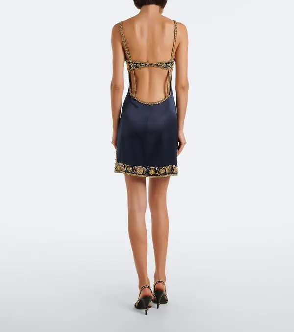 Versace Medusa Embellished Silk Cady Satin Minidress
