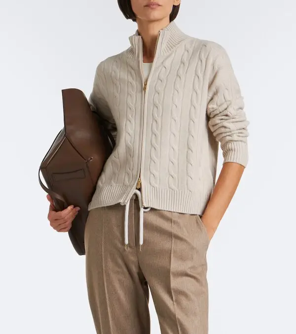Eleventy Cable-knit Cashmere Zip-up Sweater
