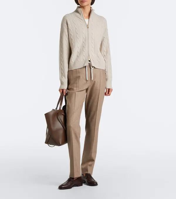 Eleventy Cable-knit Cashmere Zip-up Sweater