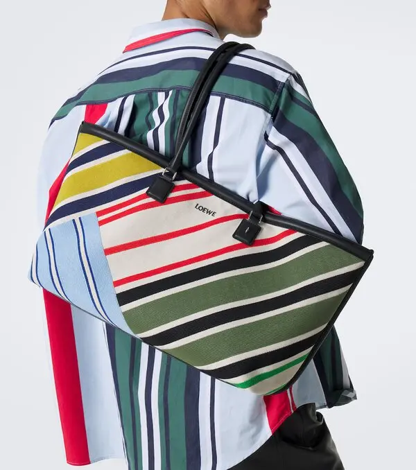 Loewe Verano Large Striped Canvas Tote Bag