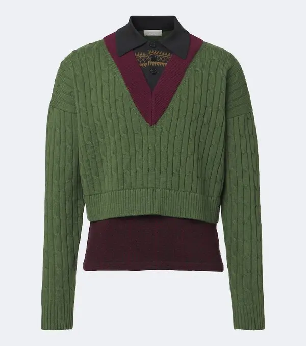 Dries Van Noten Layered Wool And Cotton Polo Sweater