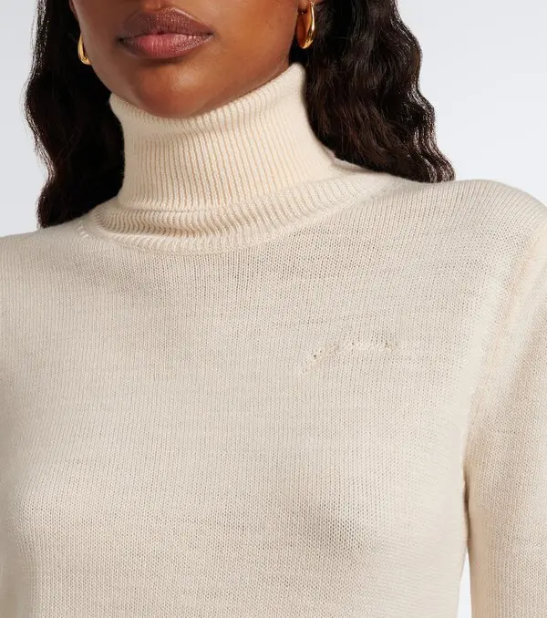 GANNI Lace-trimmed Wool Turtleneck Sweater