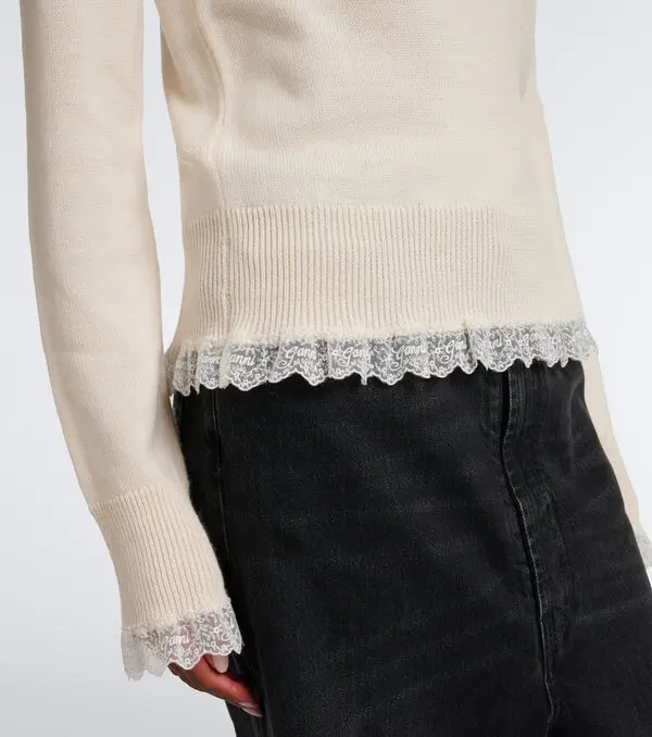 GANNI Lace-trimmed Wool Turtleneck Sweater