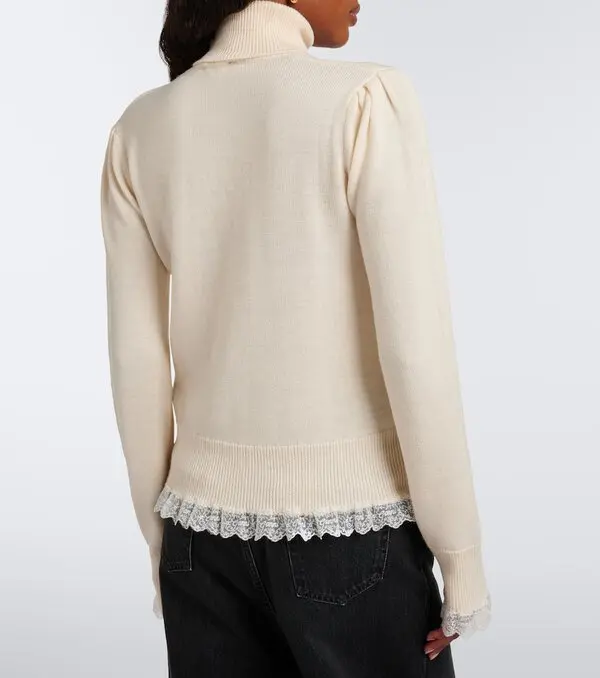 GANNI Lace-trimmed Wool Turtleneck Sweater