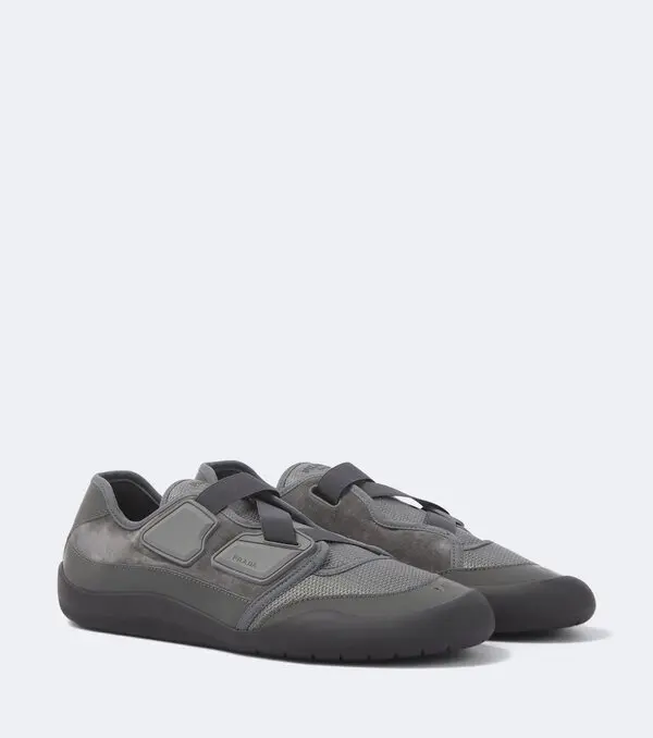 Prada Speedrock Suede-trimmed Sneakers - Grey