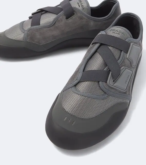 Prada Speedrock Suede-trimmed Sneakers - Grey