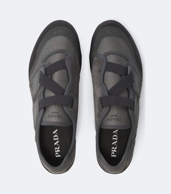 Prada Speedrock Suede-trimmed Sneakers - Grey