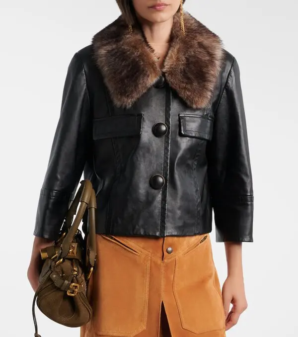 Chloé Shearling-trimmed Leather Jacket