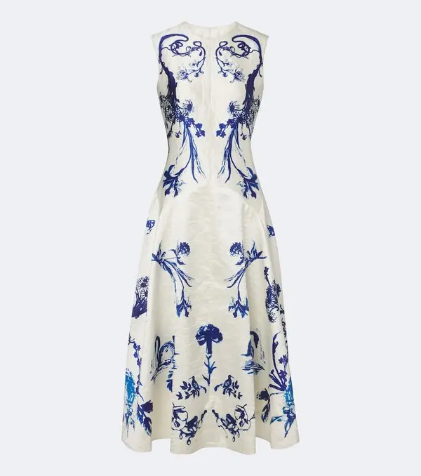 Erdem Floral Twill Midi Dress - Beige