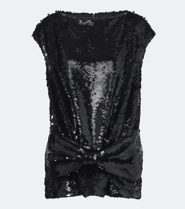 Simone Rocha Bow-detail Sequined Peplum Top - Black