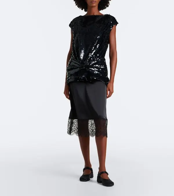 Simone Rocha Bow-detail Sequined Peplum Top