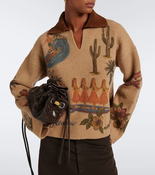 Alanui Decade Printed Wool And Cotton-blend Polo Sweater