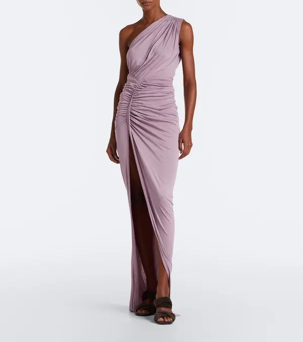 Rick Owens Avra Ruched One-shoulder Jersey Gown