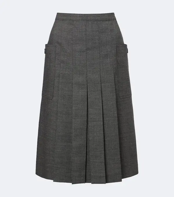 Prada Pleated Virgin Wool Midi Skirt