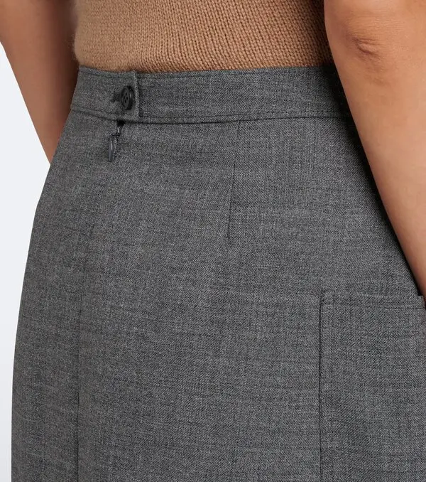 Prada Pleated Virgin Wool Midi Skirt