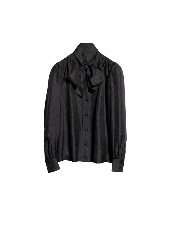 Gucci Printed Silk Twill Shirt With Bow
